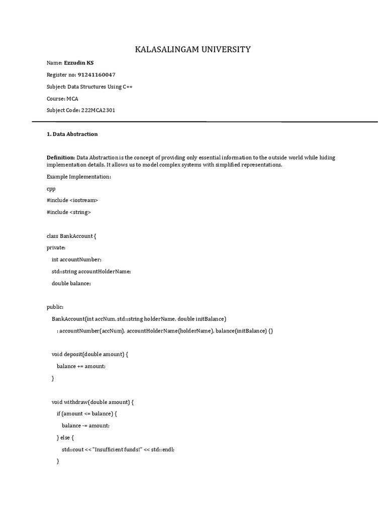 Data Structures Assignment (1) Ezzudin KS | PDF | Abstraction (Computer Science) | Computer ...