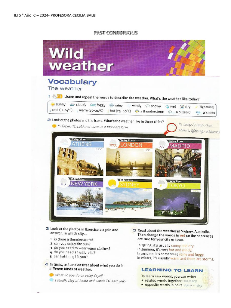 Past Continuous 5C 2024 | PDF