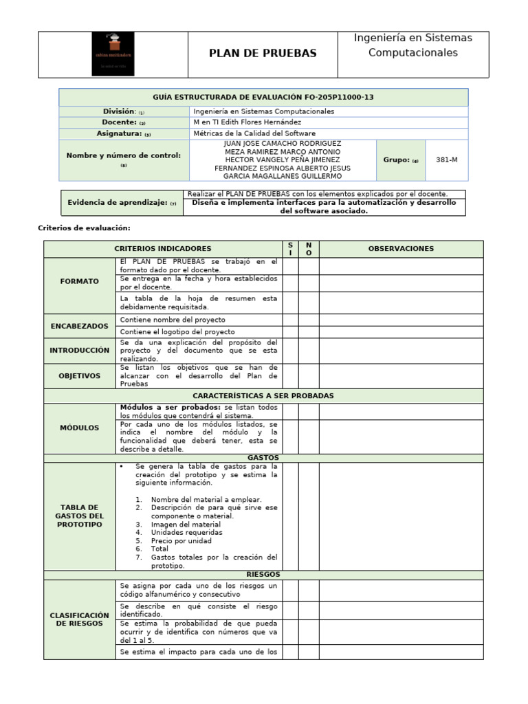 Plan de Pruebas | PDF | Contraseña | Usuario (informática)