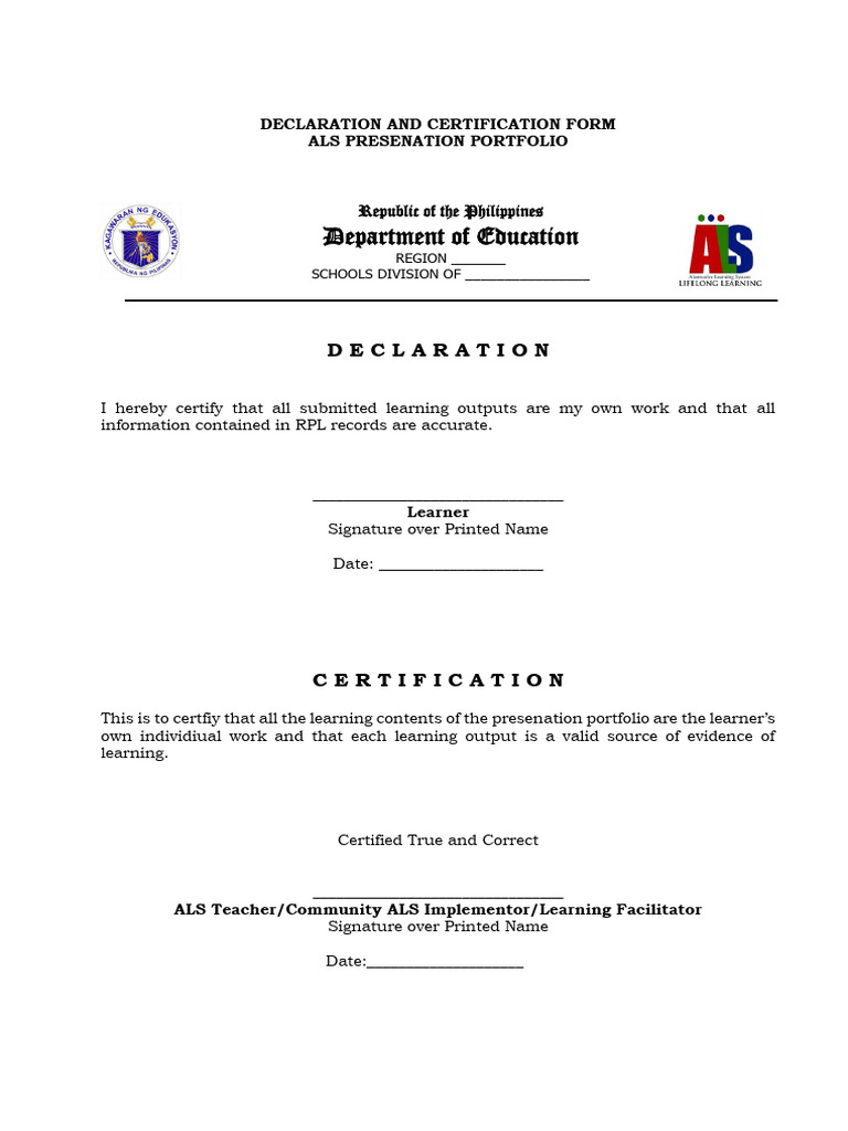 ALS Presentation Portfolio Certification | PDF