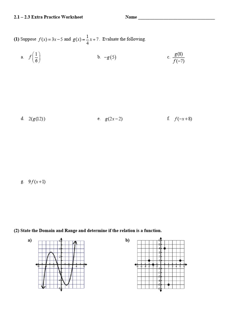 2.1-2.3 Extra Practice WKST | PDF | Function (Mathematics) | Abstract Algebra