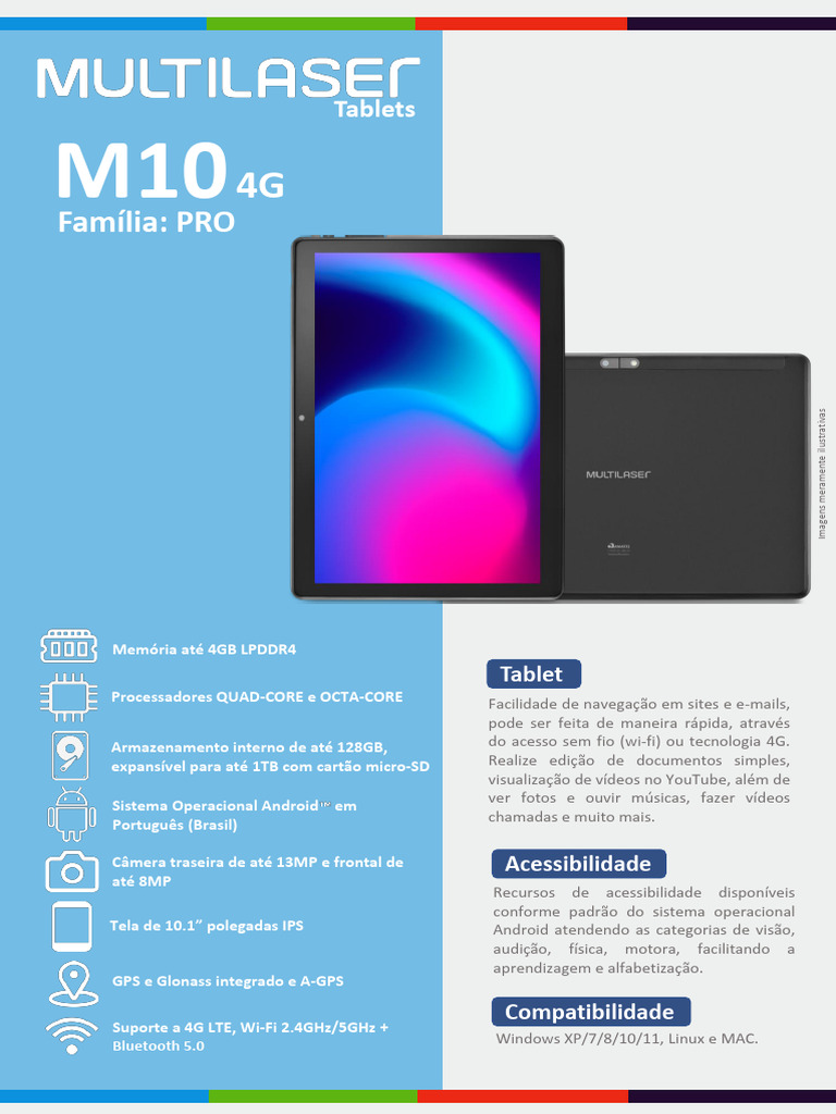 Catalogo Tablet M10 4G | PDF | USB | Android (sistema operacional)