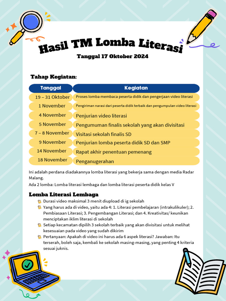 Hasil TM Lomba Literasi: Tanggal 17 Oktober 2024 Tahap Kegiatan | PDF