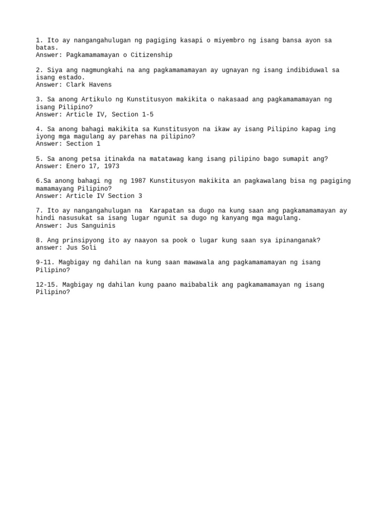 AP10 Q4 M1 Quiz 15 Points | PDF