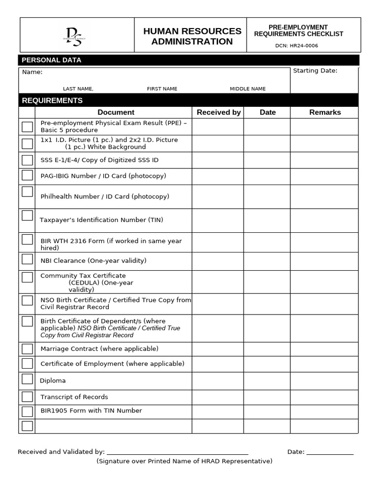 Employment Requirement Checklist | PDF