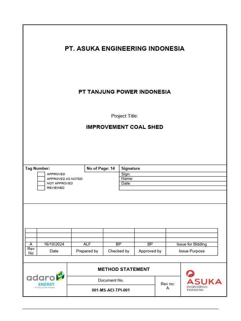 Method Statement for Coal Shed Improvement | PDF | Concrete | Deep Foundation
