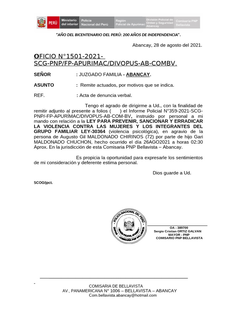 Oficio Remite Informe | PDF | La violencia contra las mujeres | Estudios de género
