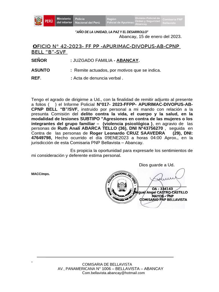 Oficio Juzgado Remite EEE | PDF