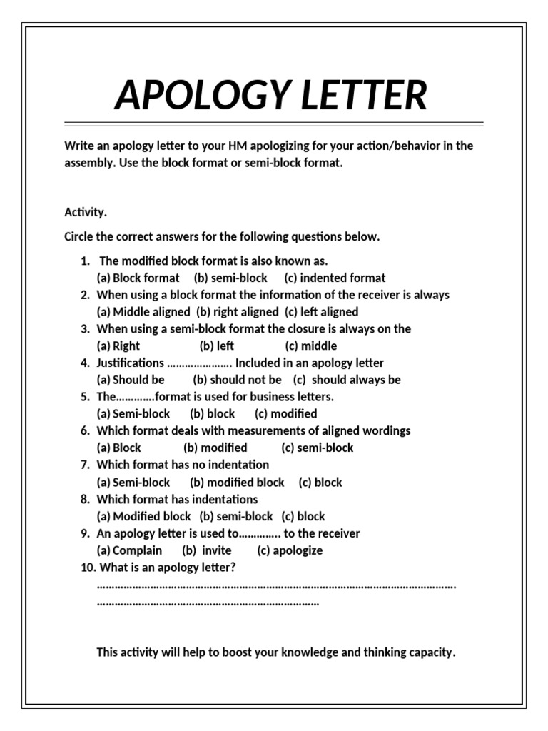 Apology Letter Format Guide | PDF