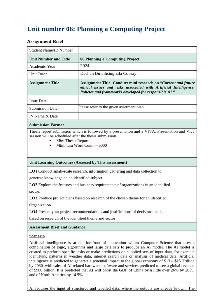 BTEC HND Computing - Unit 6 Planning A Computing Project Modified | PDF | Artificial ...