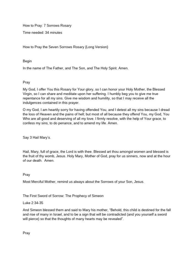 7 Sorrows of Mary Prayer | PDF | Jesus | Mary, Mother Of Jesus