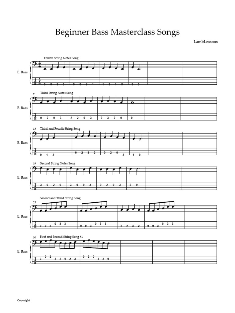 Beginner Bass Masterclass Songs | PDF