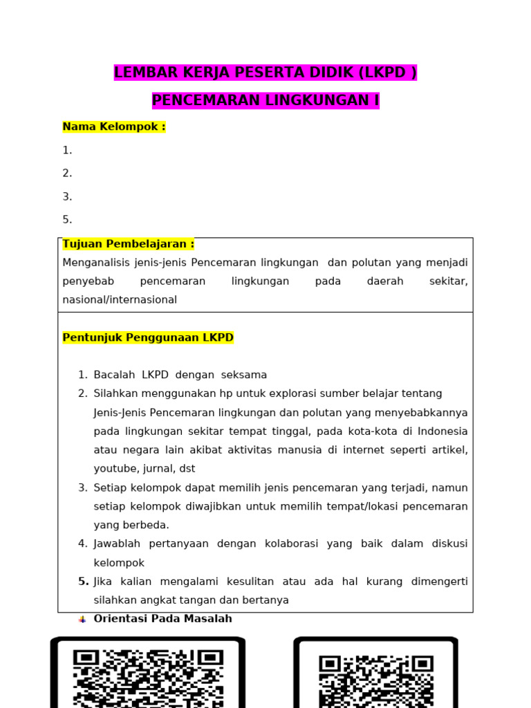 LKPD Pencemaran Lingkungan | PDF