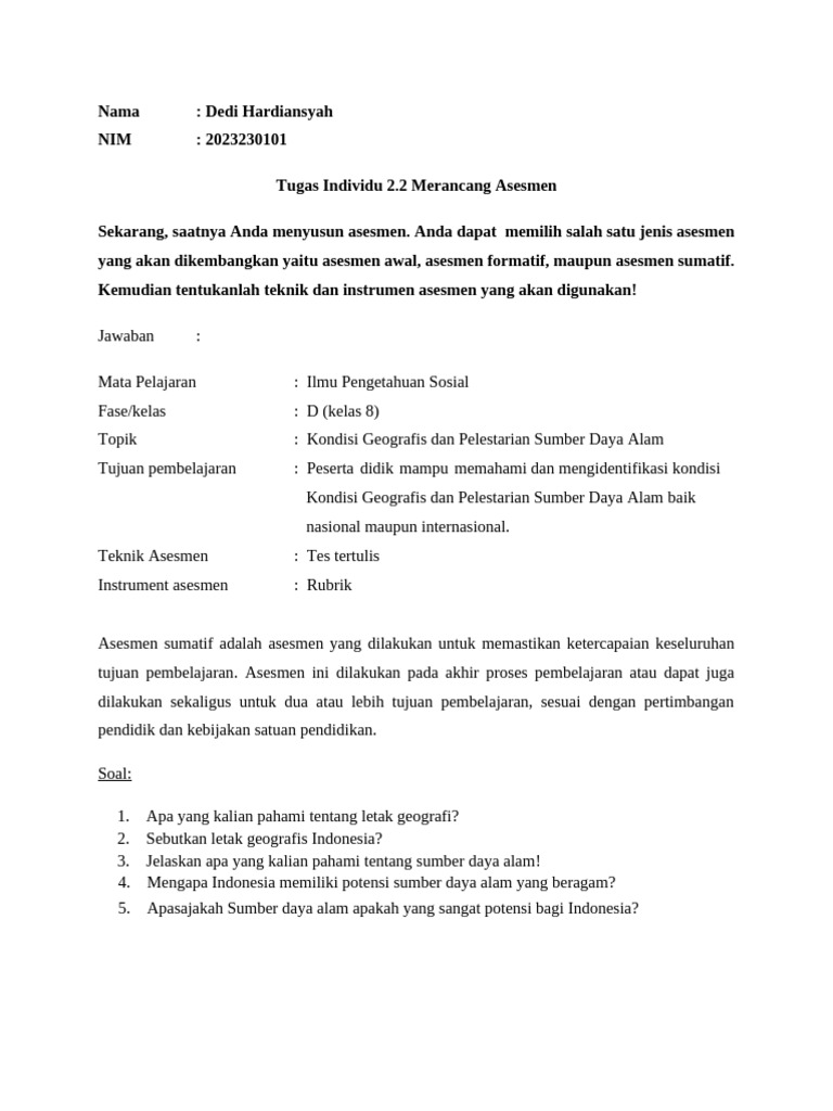 Tugas Individu 2.2. Menyusun Instrumen | PDF | Perjalanan
