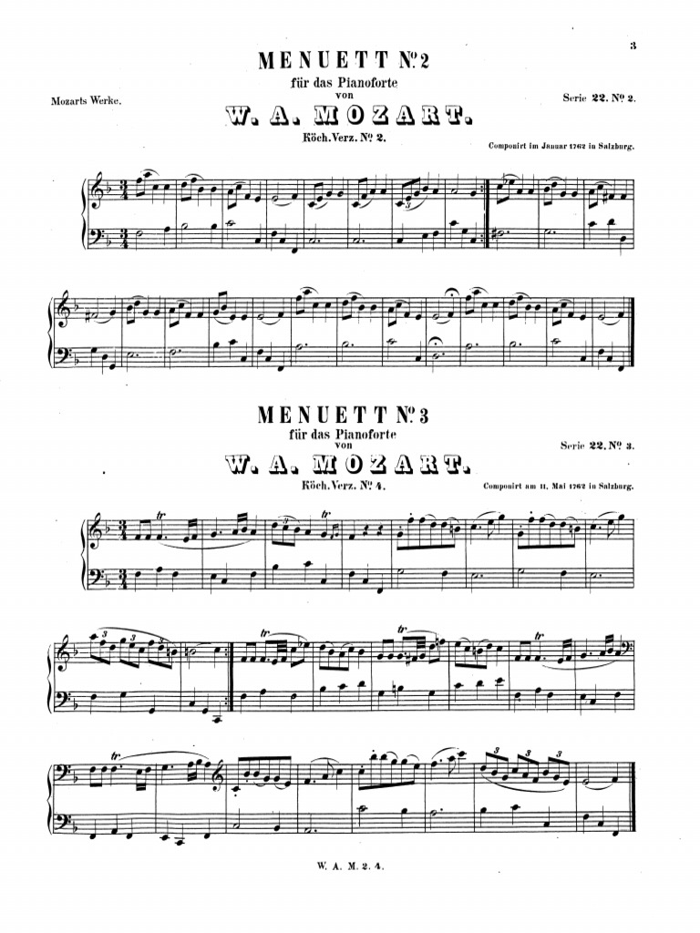 Mozart Minuet in F Major, K. 2 Complete Score | PDF