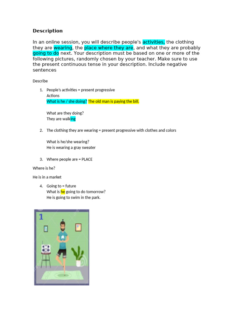 Present Continuous Activity Descriptions Pdf