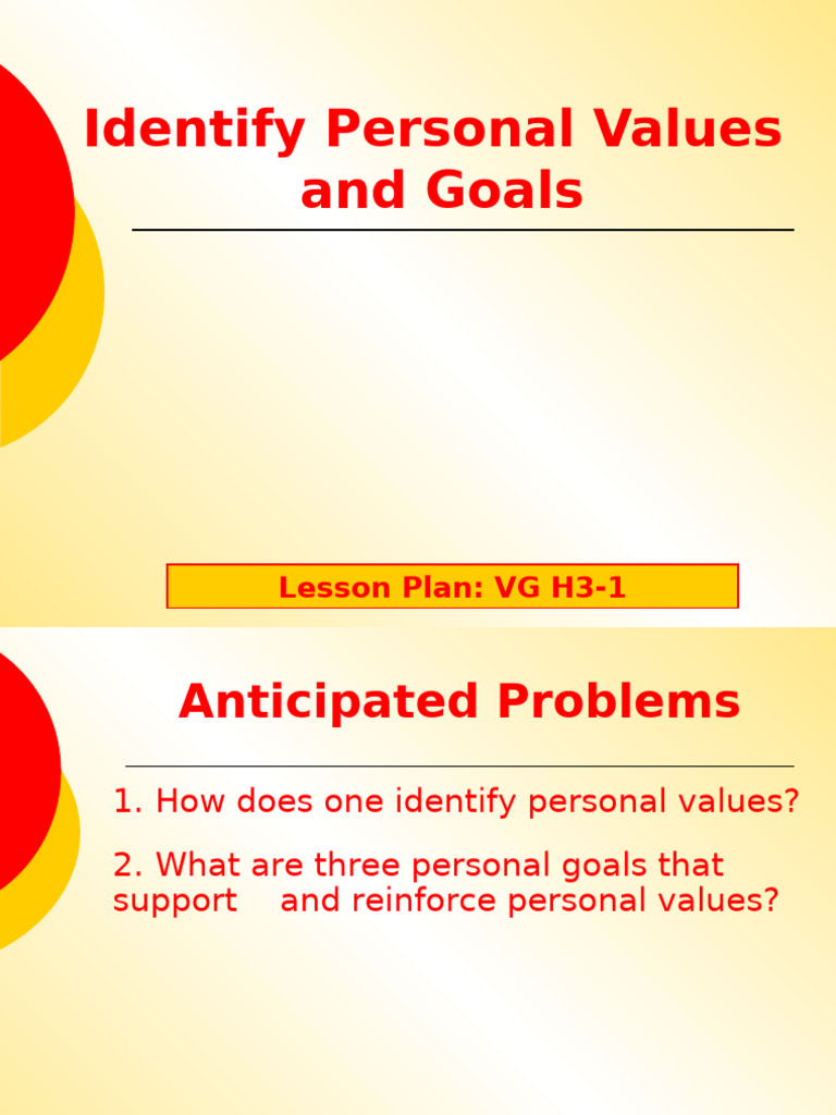 Values | PDF | Goal | Goal Setting