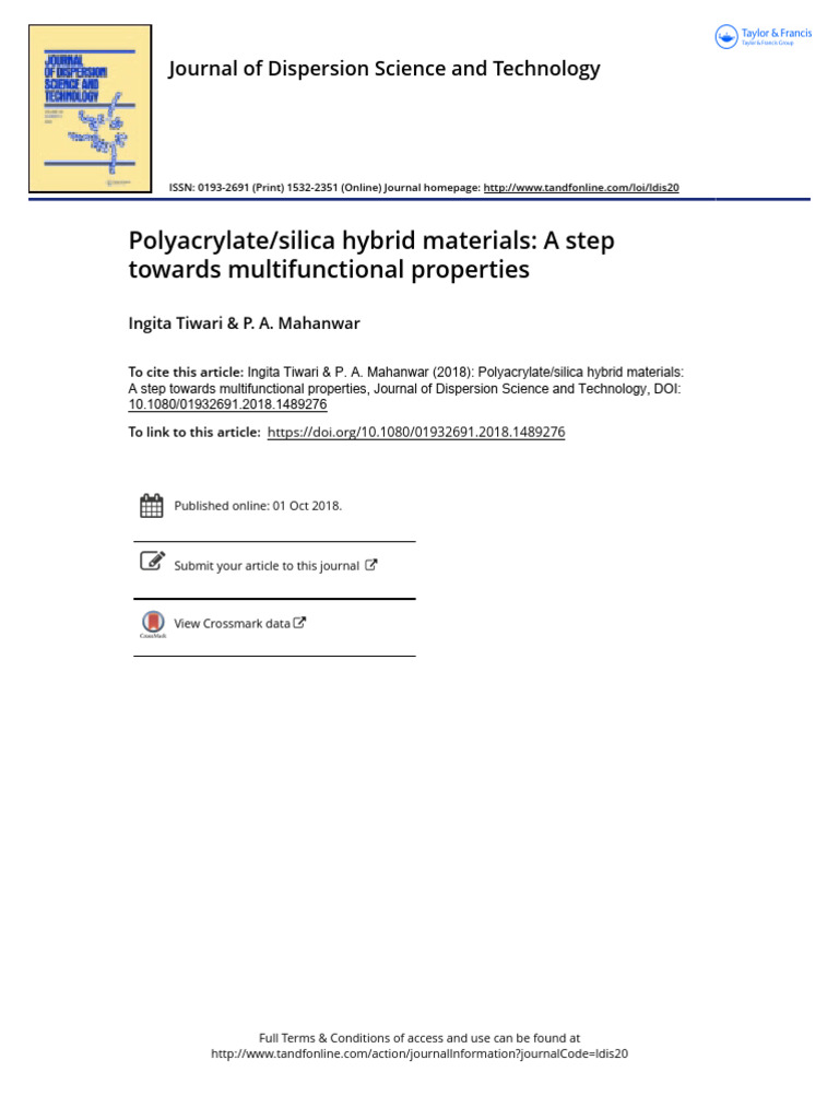 Polyacrylate Silica Hybrid Materials A Step | PDF | Adsorption | Catalysis