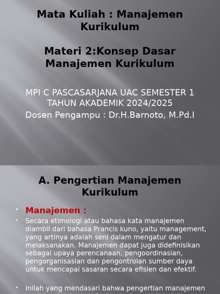 Materi 2 MPI C Konsep Dasar Manajemen Kurikulum | PDF