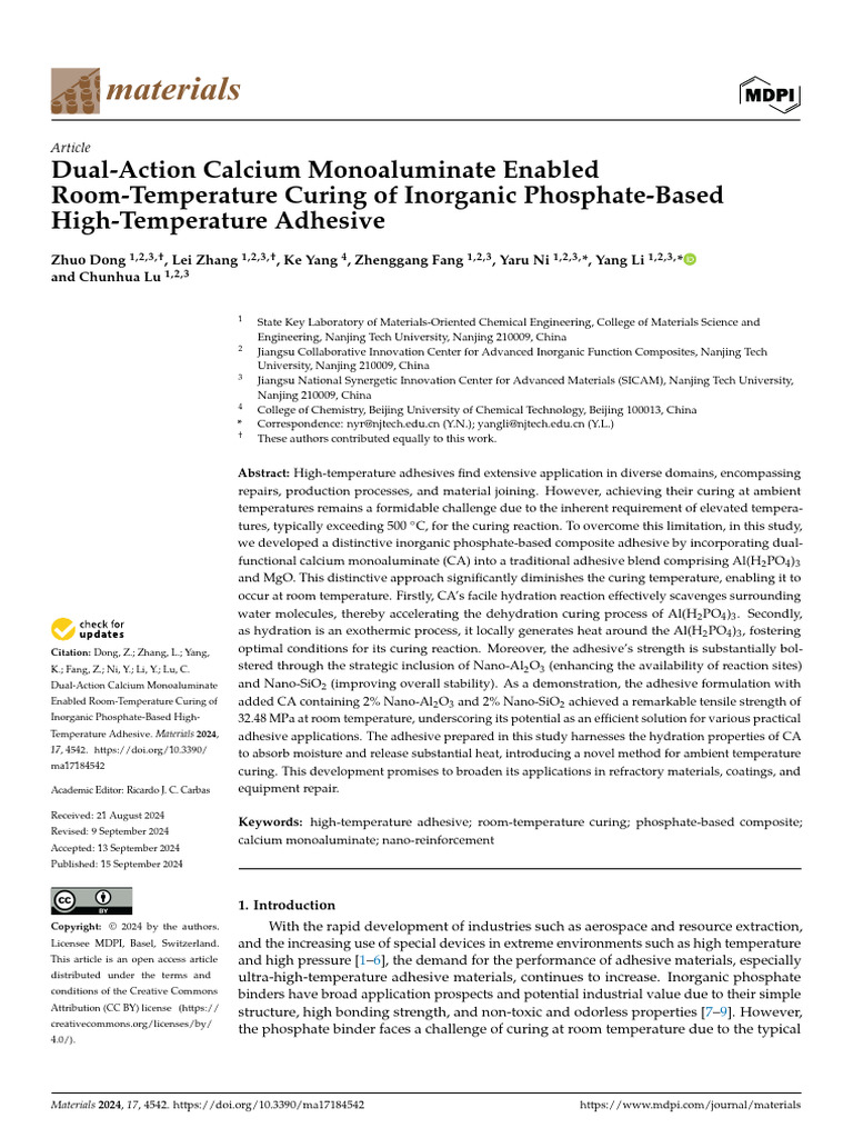Dual-Action Calcium Monoaluminate Enabled | PDF | Adhesive | Magnesium