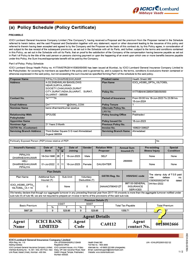 4177IIBANK29504729000000 Policy | PDF | Insurance | Business Law