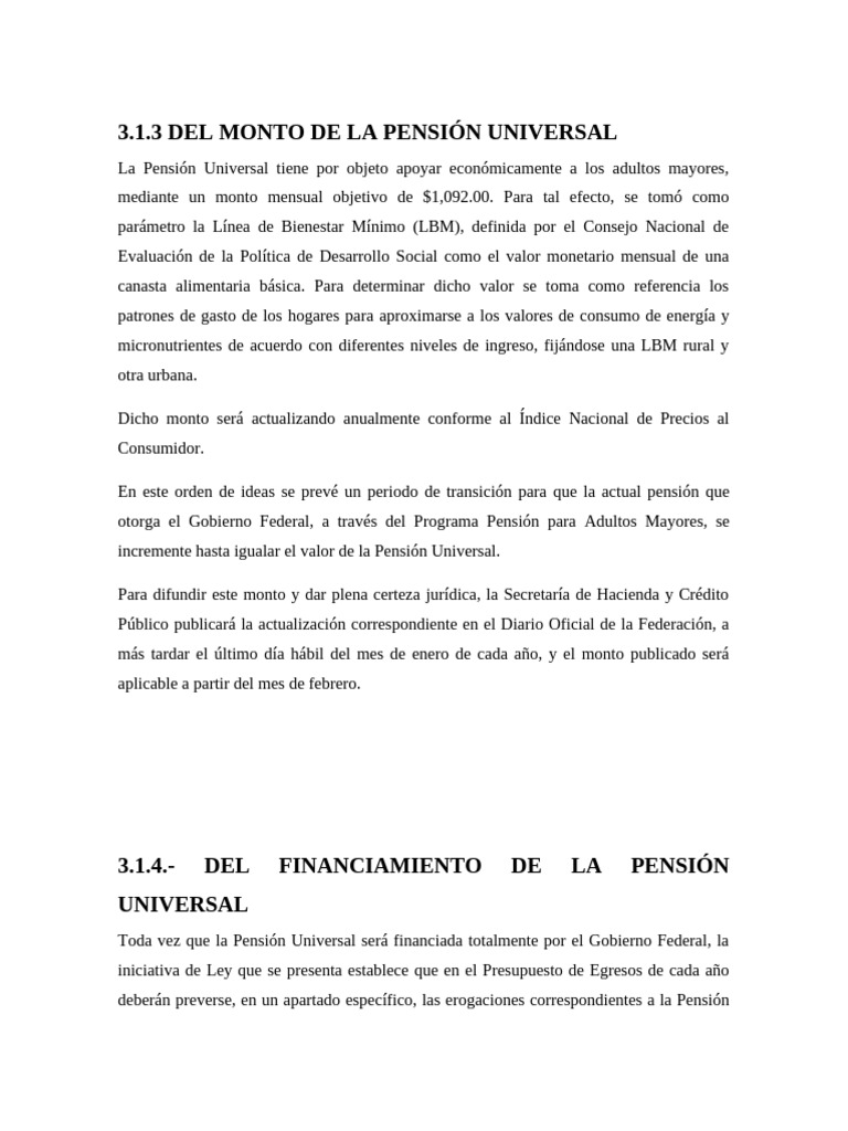 Monto y Financiamiento de la Pensión Universal | PDF | Pensión ...