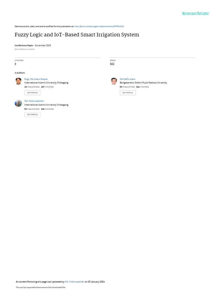 Fuzzy Logic Based Smart Irrigation System Using IoT | PDF | Fuzzy Logic | Internet Of Things