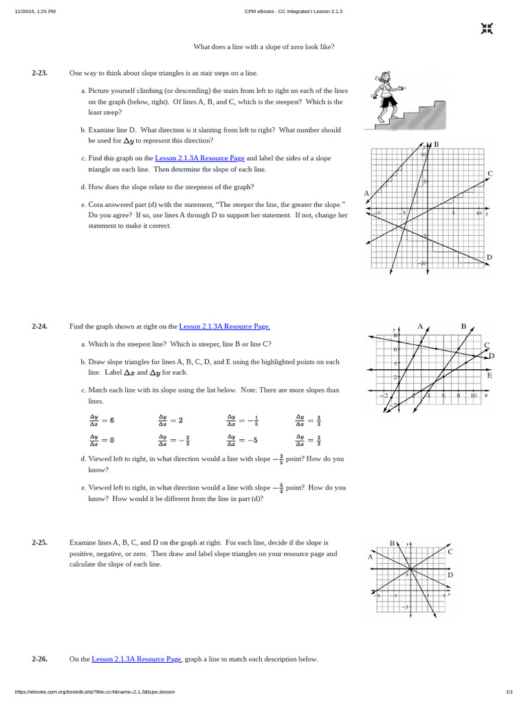 CPM Ebooks - CC Integrated I Lesson 2.1.3 | PDF | Slope