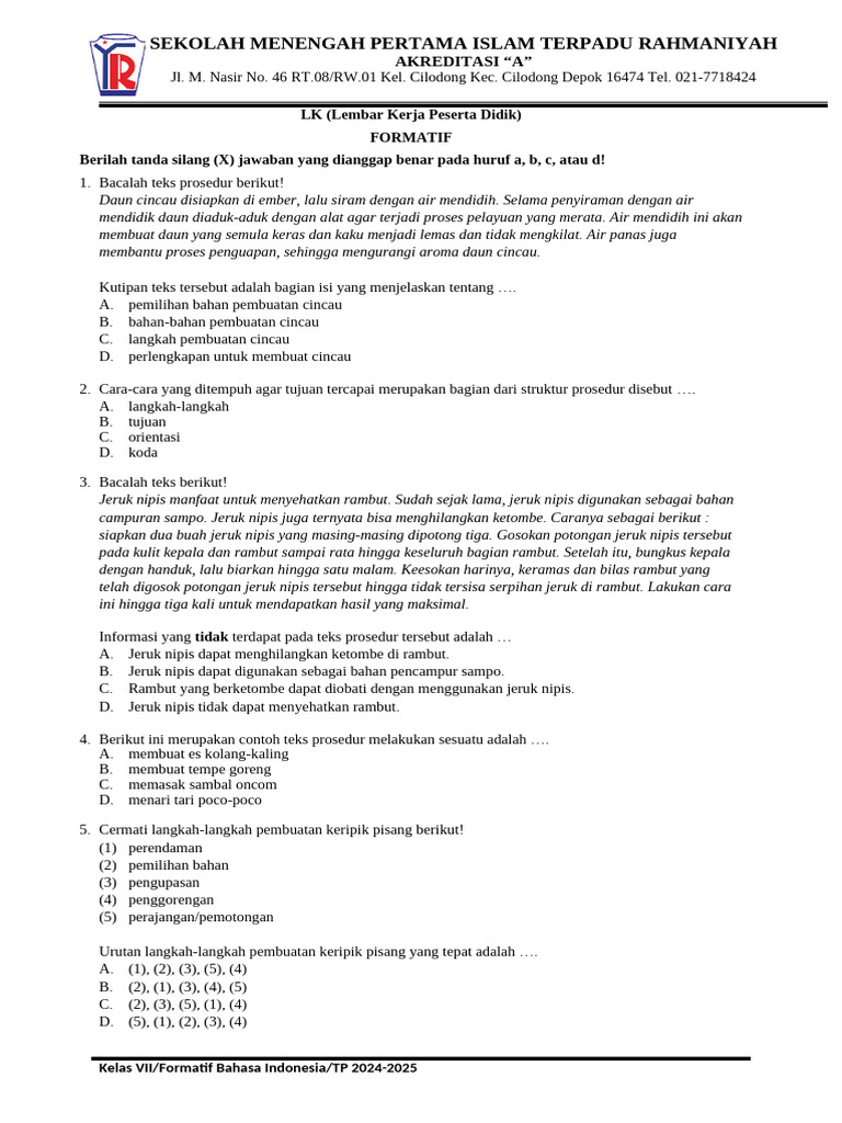 SOAL FORMATIF - 7 - Bindo | PDF