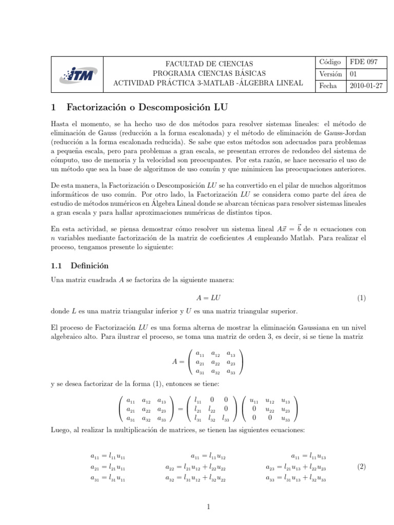 Actividad Practica 3 Matlab 02 2024 | PDF | Matriz (Matemáticas) | Álgebra lineal
