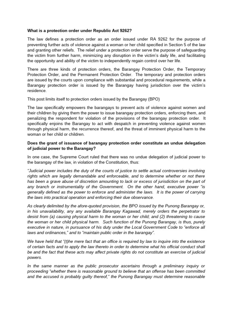 What Is A Protection Order Under Republic Act 9262 | PDF | Jurisdiction ...