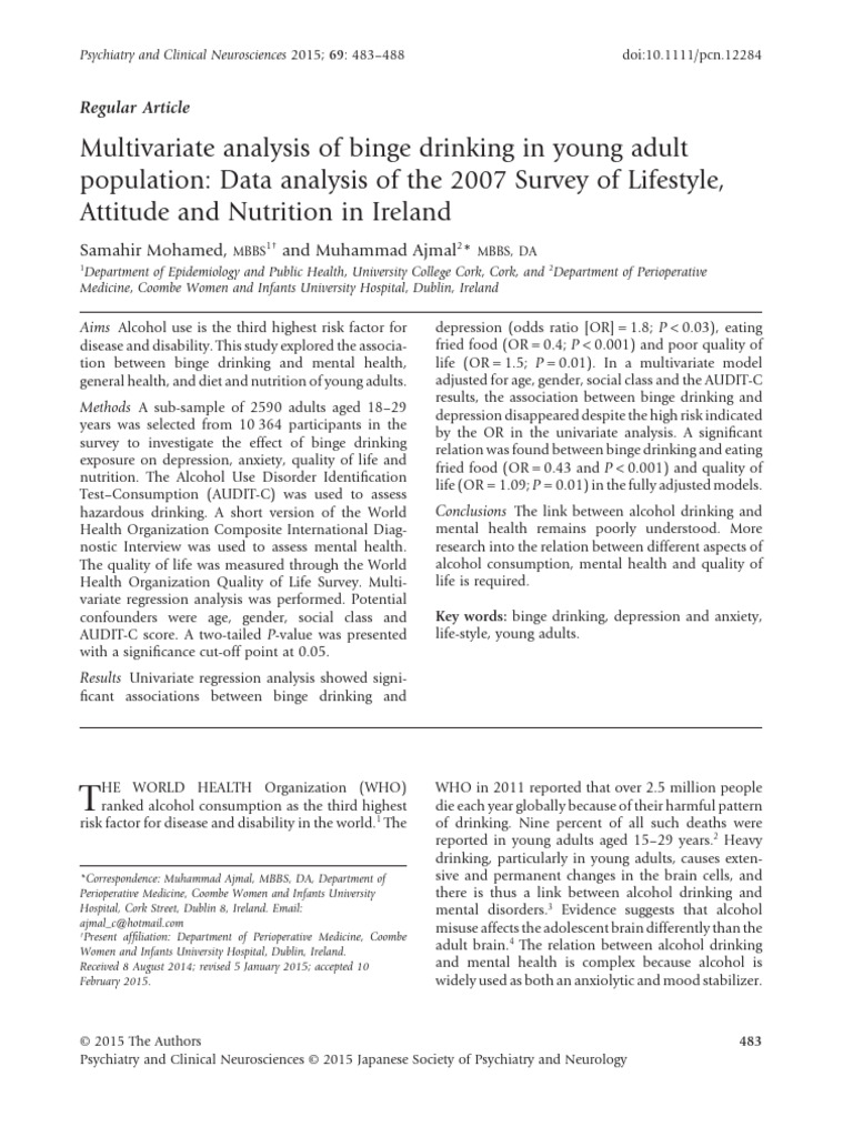 Multivariate Analysis of Binge Drinking in Young Adult | PDF ...
