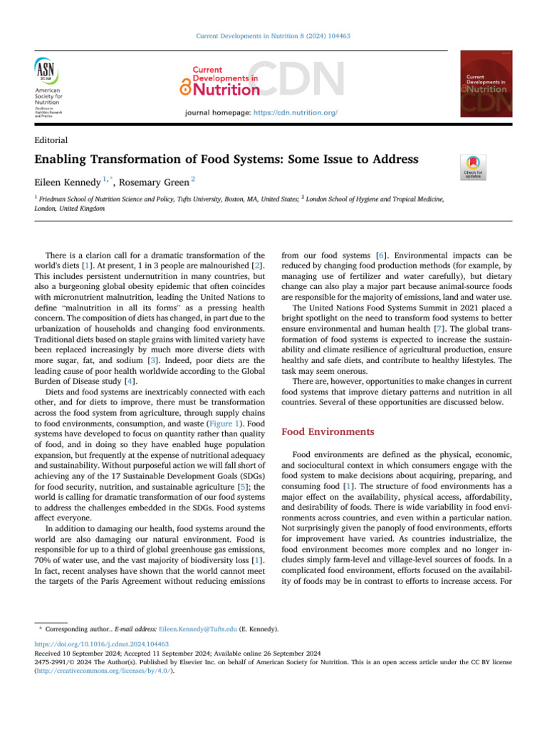Enabling Transformation of Food Systems Some Issu | PDF | Malnutrition ...