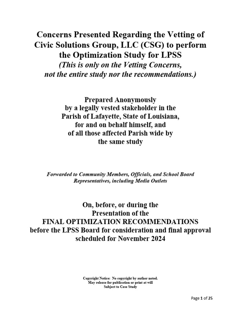 Concerns Regarding The Vetting Process of CSG | PDF | Consultant | Governance