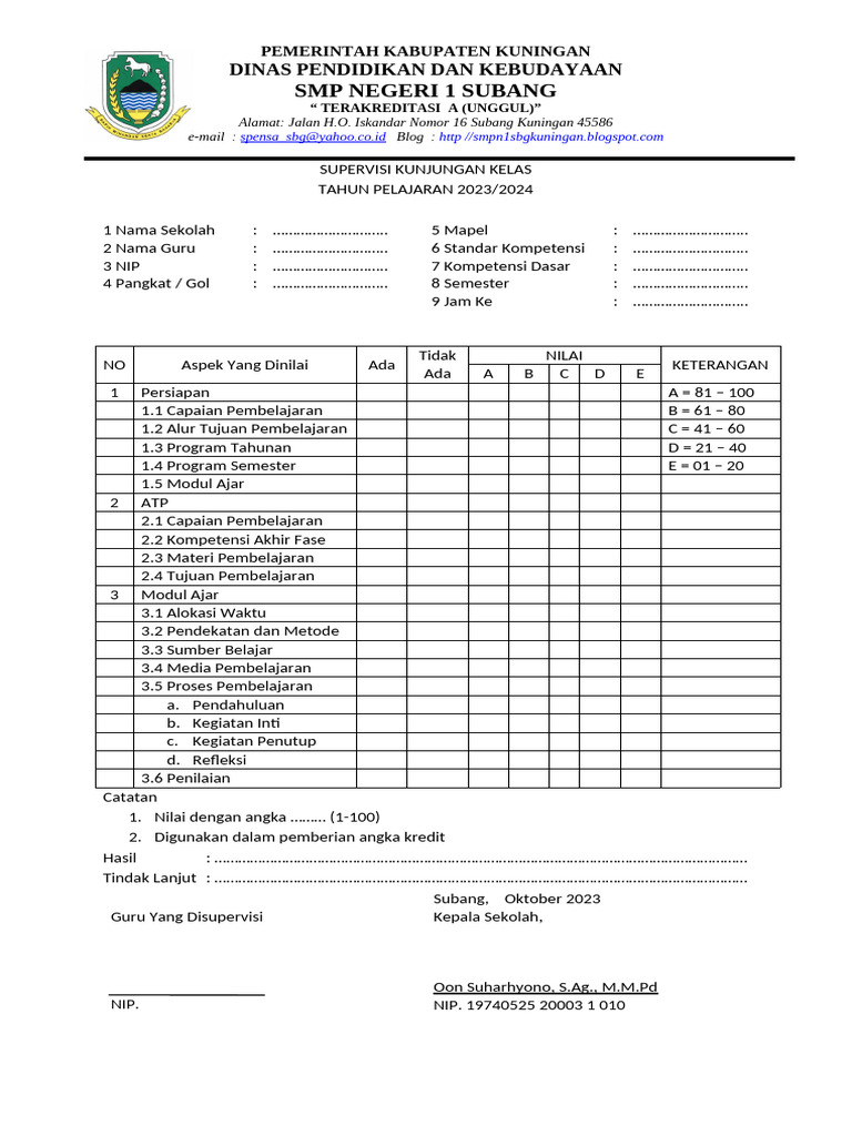 Format Penilaian Supervisi | PDF | Karier & Perkembangan