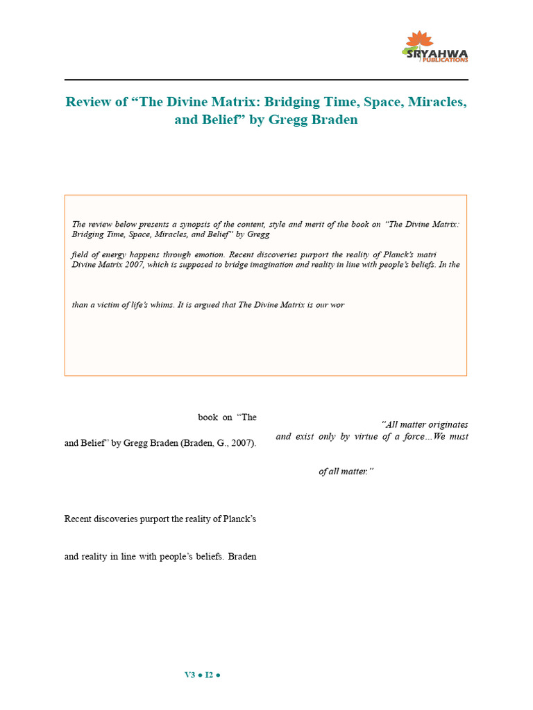 Review of "The Divine Matrix: Bridging Time, Space, Miracles, and ...