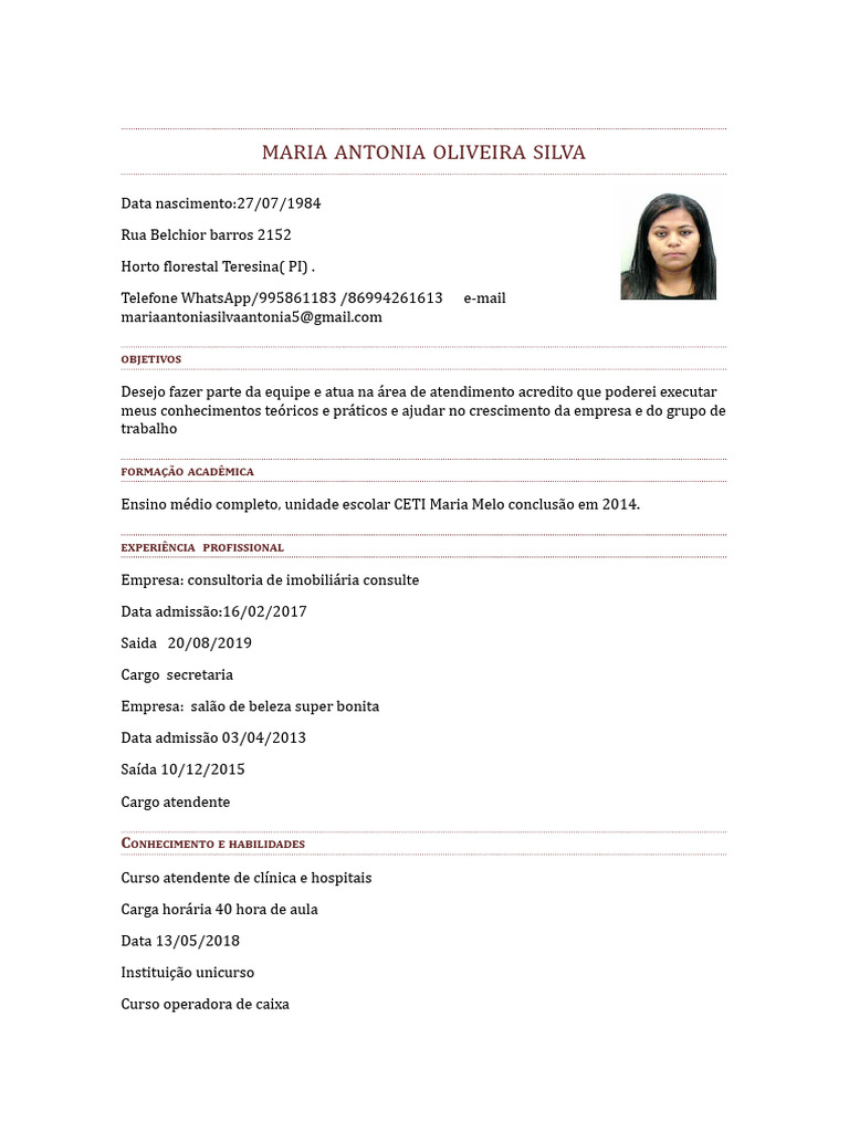 Cópia de Curriculo Maria | PDF