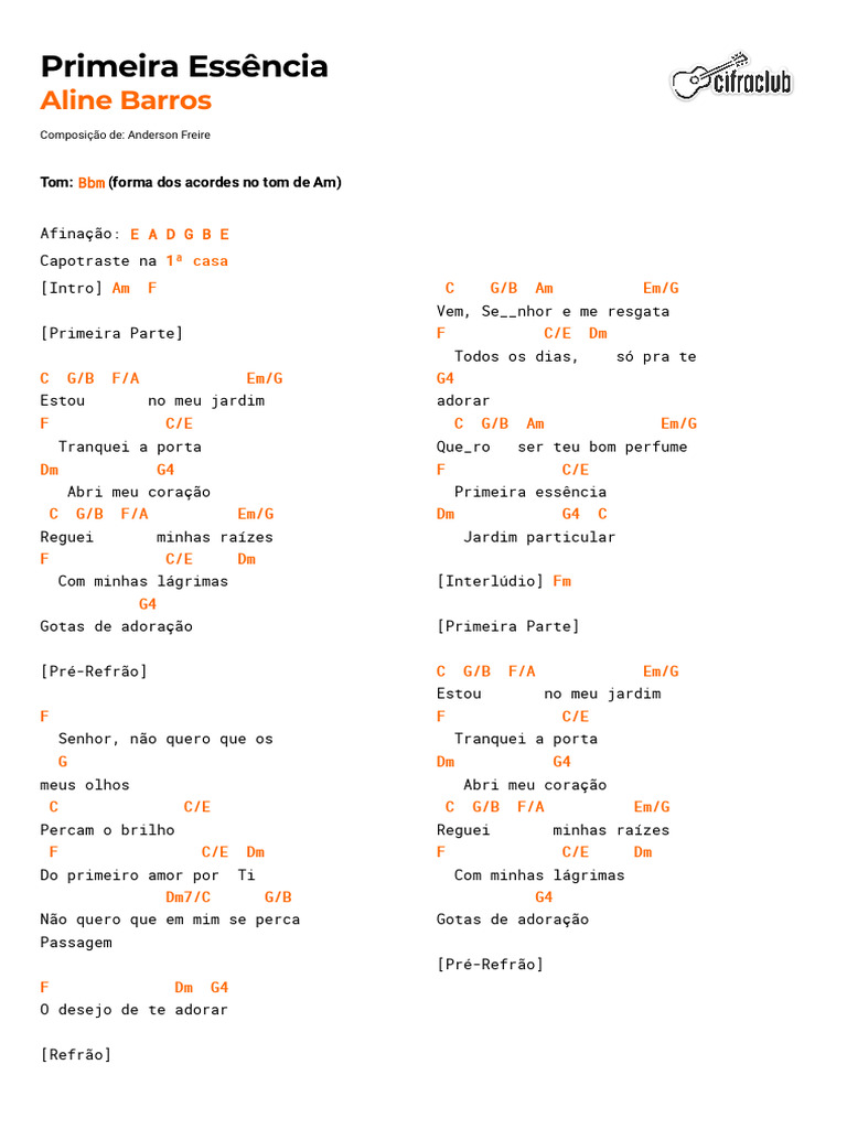 Cifra Club - Aline Barros - Primeira Essência | PDF
