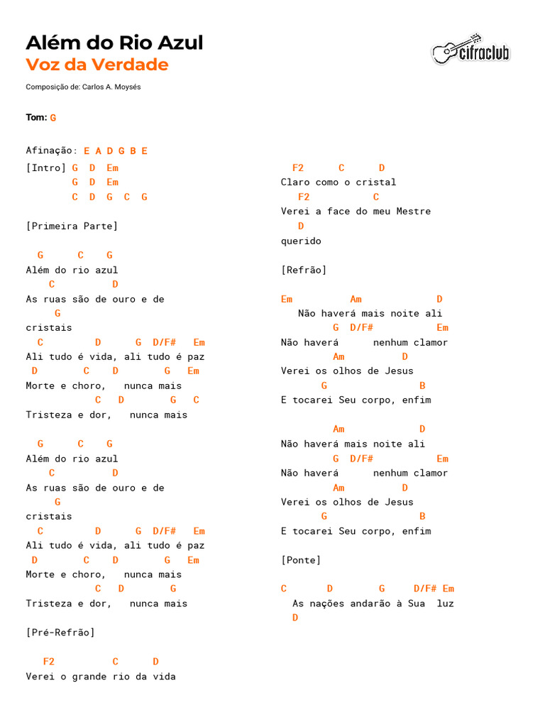 Cifra Club - Voz Da Verdade - Além Do Rio Azul | PDF