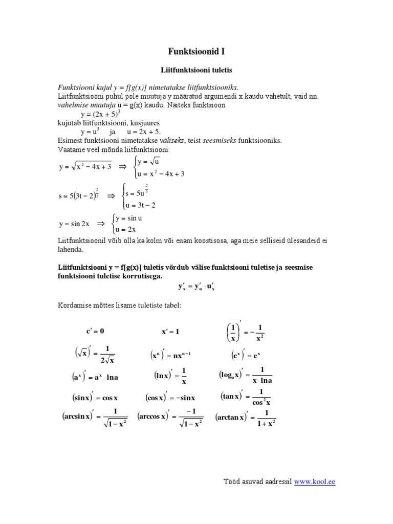 Liitfunktsiooni Tuletis | PDF