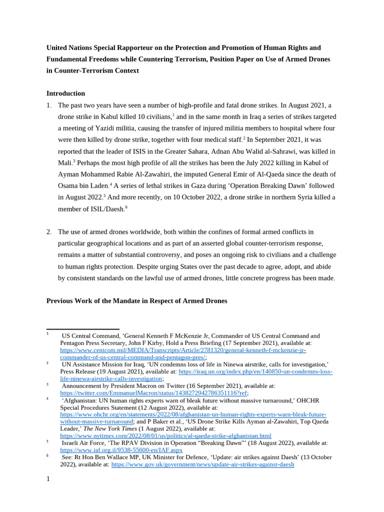 Position Paper Use Armed Drones | PDF | International Humanitarian Law ...