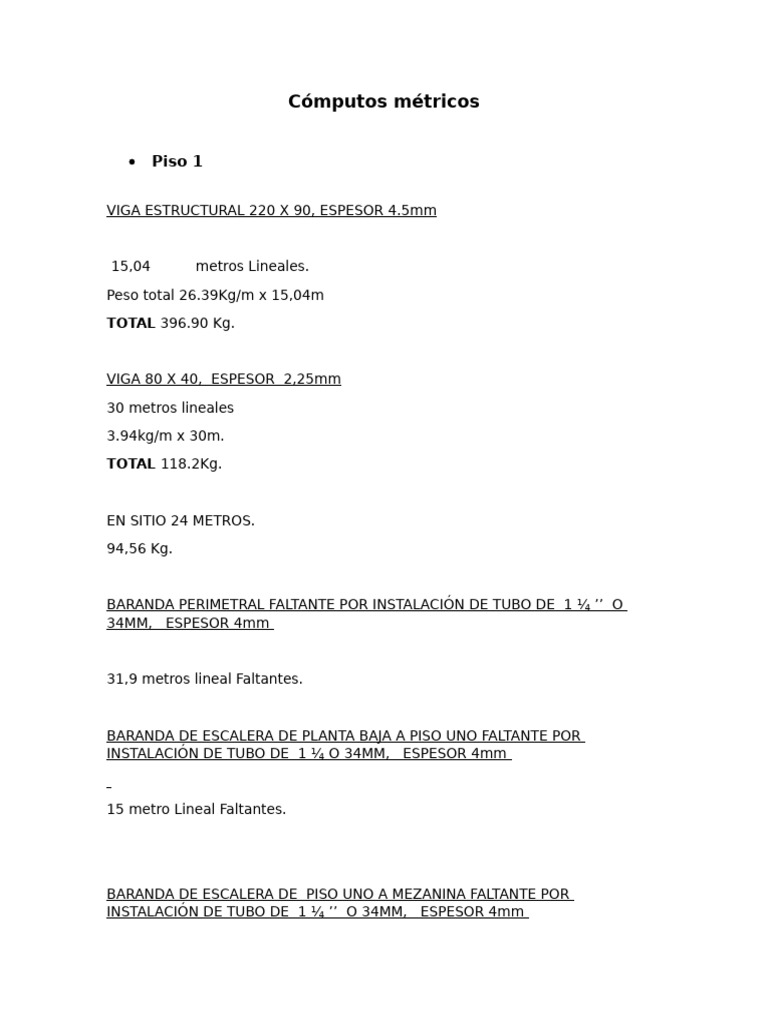Cómputos Métricos Estructura | PDF