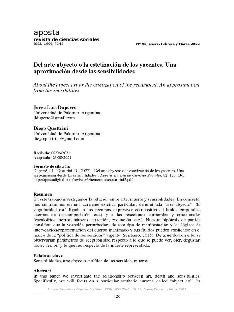 Del Arte Abyecto o La Estetización de Los Yacentes. Una | PDF | Asco ...