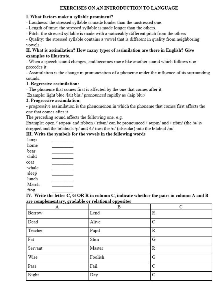 Language Introduction Exercises Guide | PDF | Stress (Linguistics ...