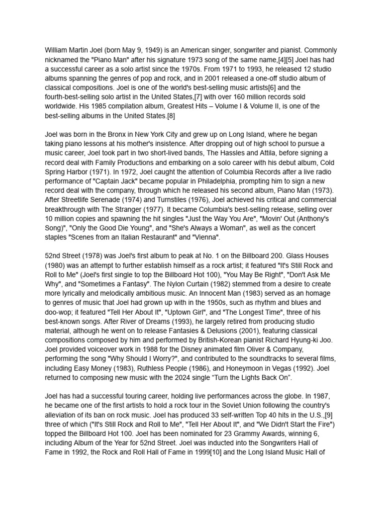 Who Is Billy Joel | PDF | Classics