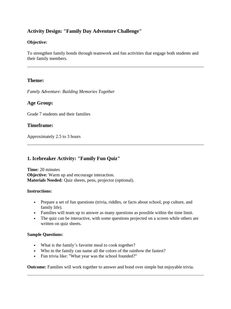 Activity Design Family Day | PDF