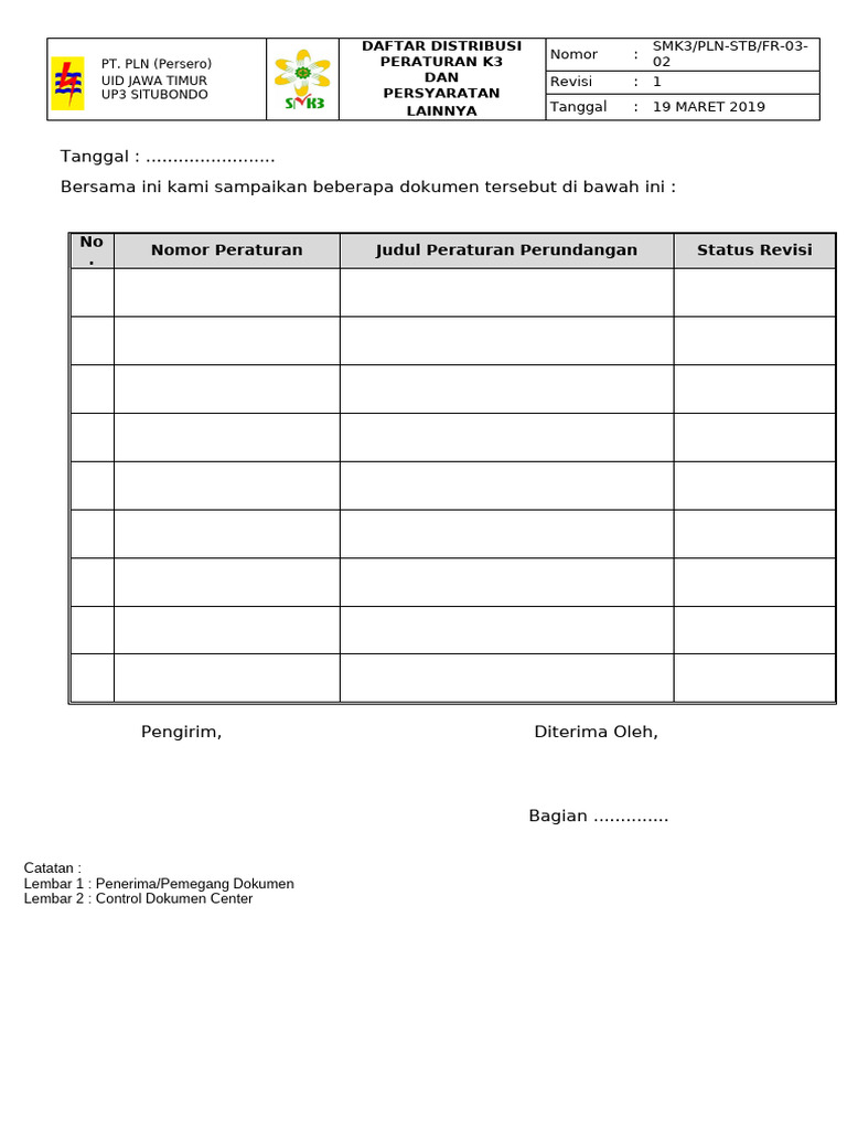 Form 03 - 2 Daftar Distribusi Peraturan K3 & Persyaratan Lainnya JBR | PDF