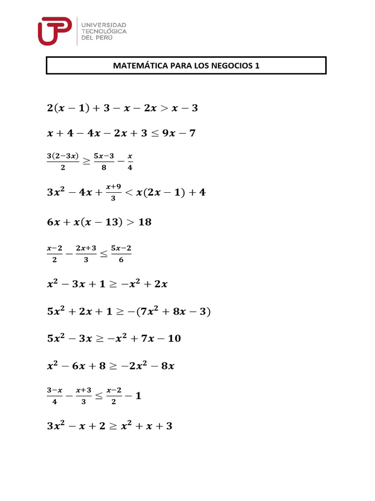 Sem 07 - Ejercicios Inec - Lineales - Cuadráticas | PDF