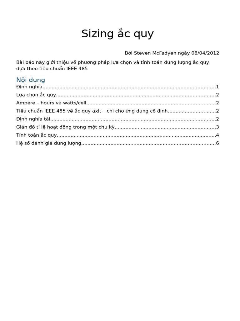 IEEE 485 Sizing Battery | PDF