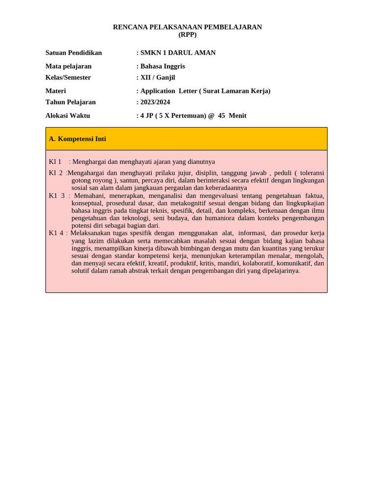 RPP Caption (Menyatu Dengan Penilaian, Materi) | PDF